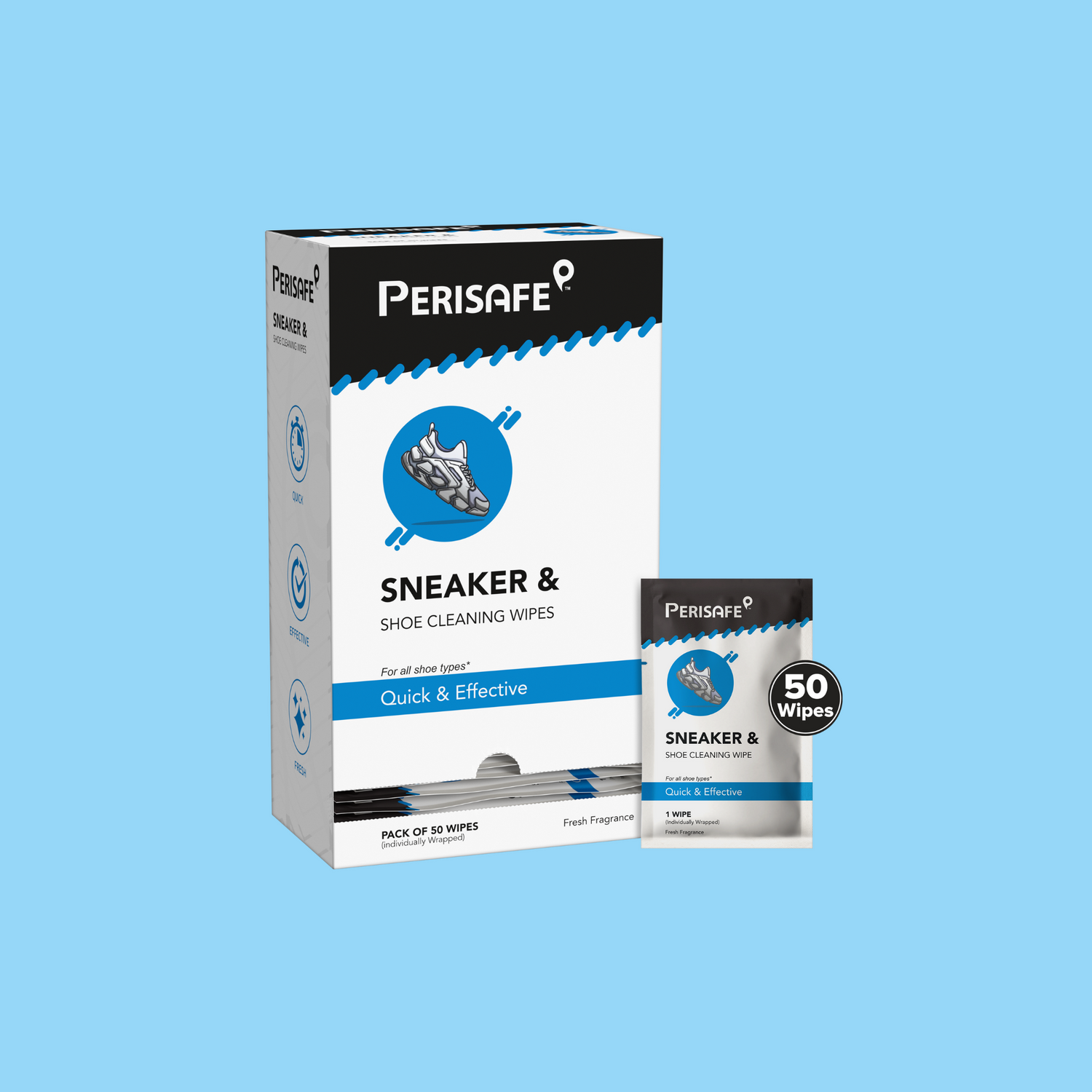 Perisafe Sneaker & Shoe cleaning wipes- pack of 50 individually wrappe