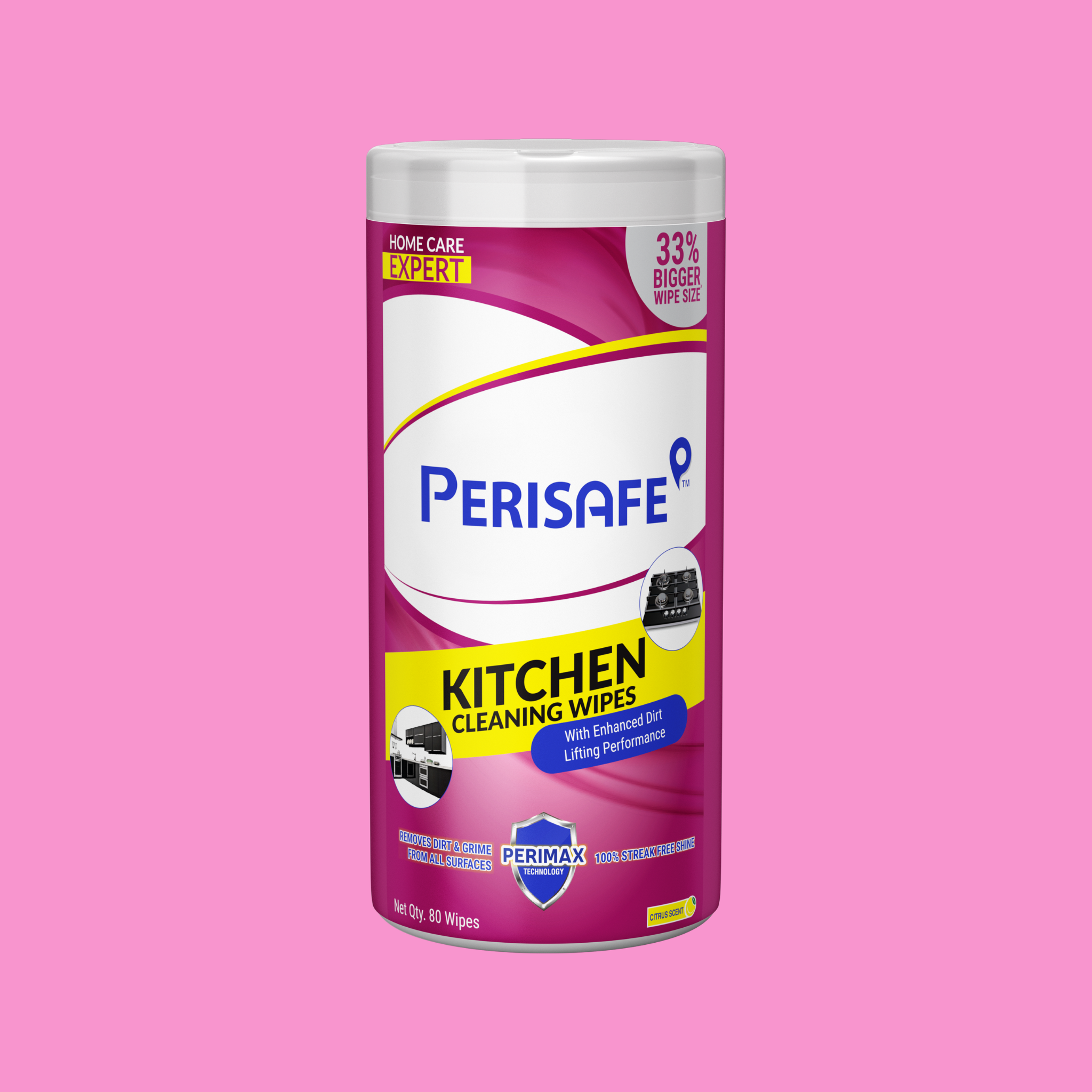 Perisafe Kitchen cleaner wet wipes- 80 pulls canister